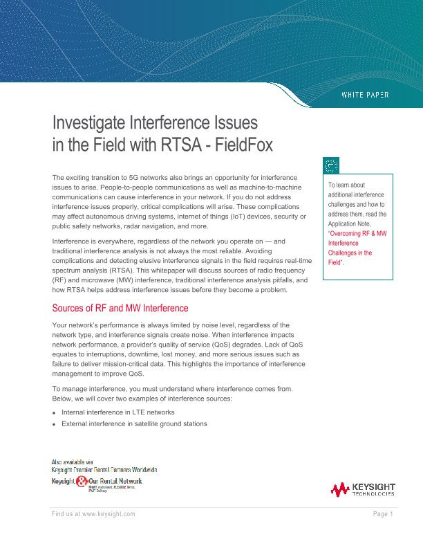Investigate Interference Issues in the Field with RTSA - FieldFox PDF Asset Page | Keysight